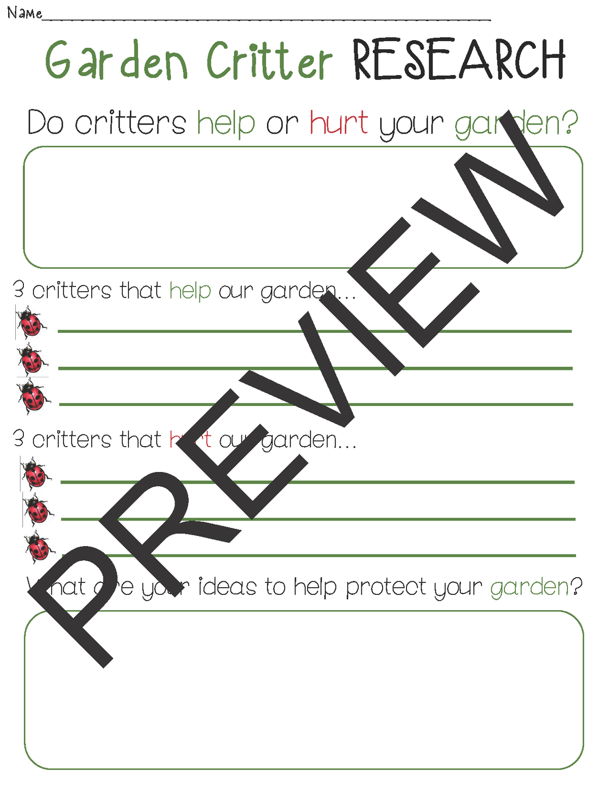 Preschool Activity for Garden Unit - Critters Research Page & Word Sea ...