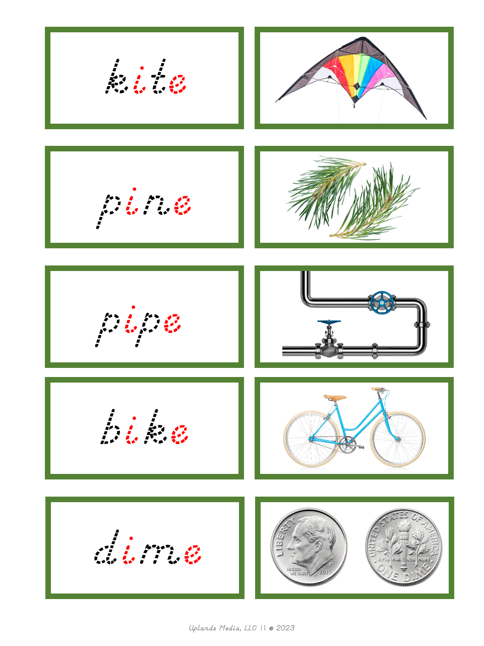 [Green Series] Silent E - Word Label & Image Cards | Printables by ...