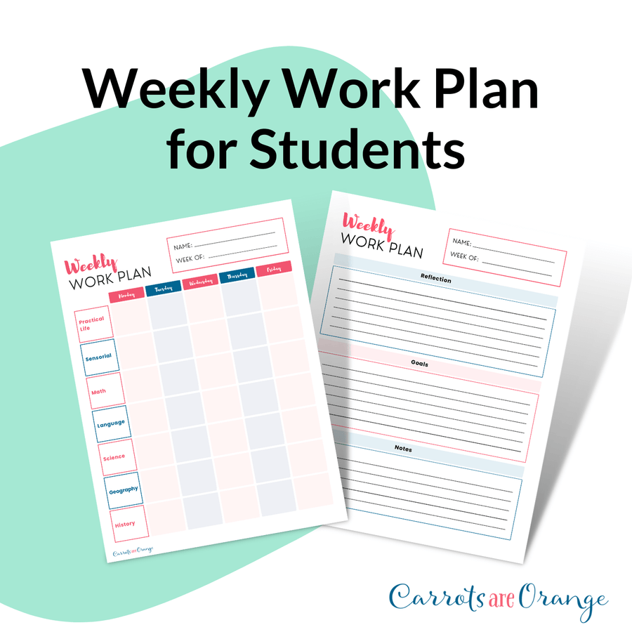 Montessori Weekly Work Plan | Printables by Carrots Are Orange
